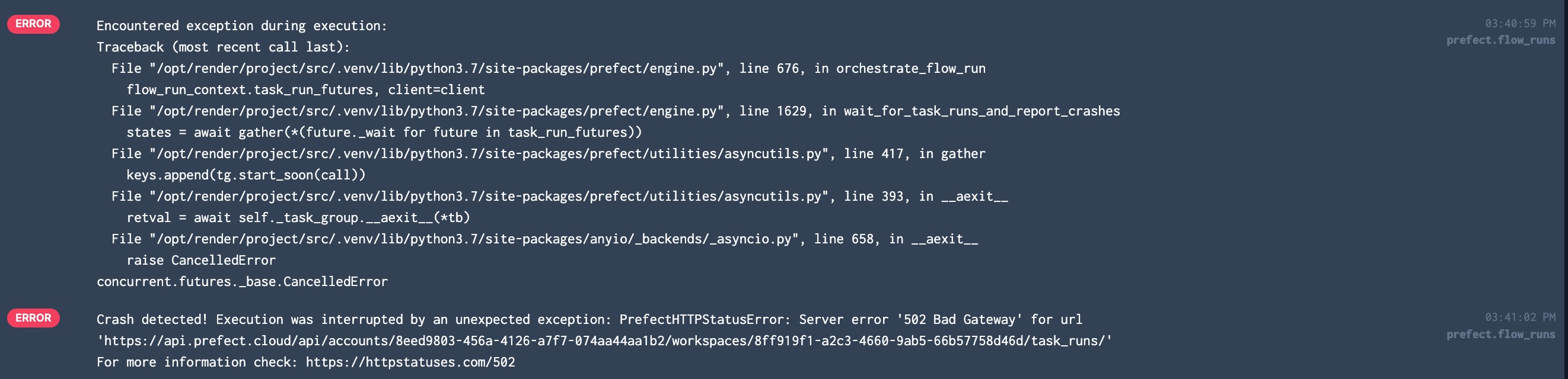 Server Error 502 Bad Gateway In Prefect Cloud · Issue 8667 · Prefecthqprefect · Github