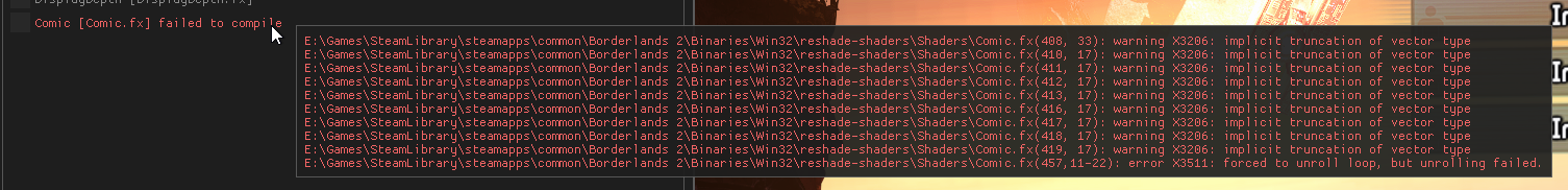 Comic.fx failed to compile in Borderlands 2 · Issue #5 · Daodan317081/reshade-shaders · GitHub