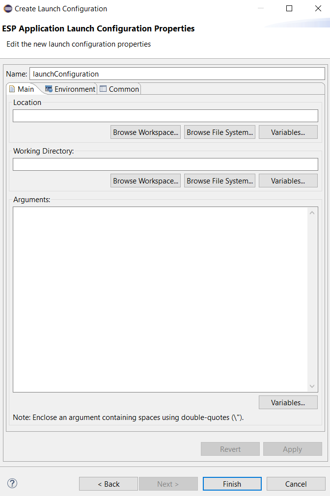 Launch Target drop-down menu disappears when I create a new ESP Application launch configuration ...