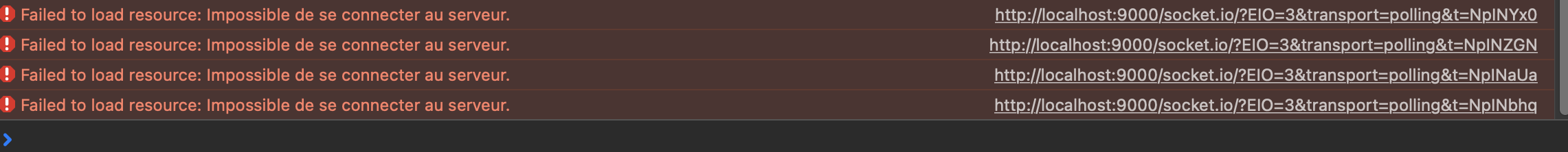 SocketIO Connects to Port 9000 : Error socket.io Failed to load resource (server not found ...