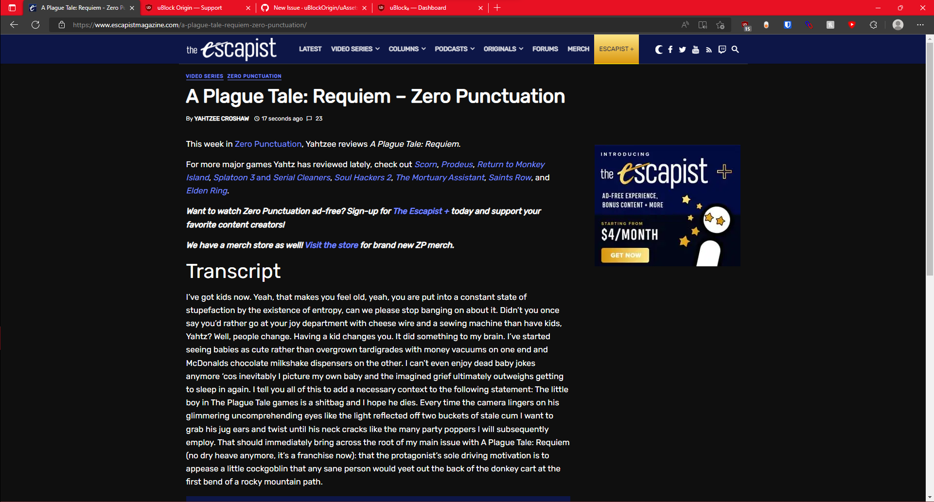 escapistmagazine.com: breakage · Issue #15424 · uBlockOrigin/uAssets · GitHub