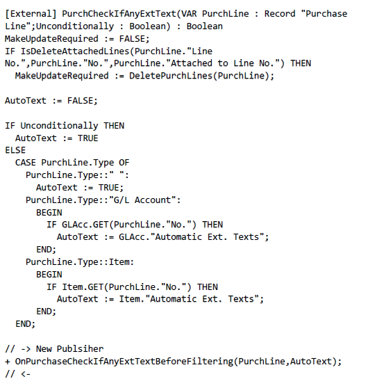[EventRequest] Codeunit 378 “Transfer Extended Text”, PurchCheckIfAnyExtText [External] · Issue ...
