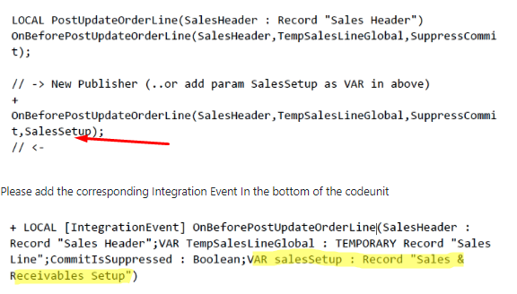 [EventRequest] codeunit 80 “Sales Post”, LOCAL PostUpdateOrderLine([local] Missing parameters ...