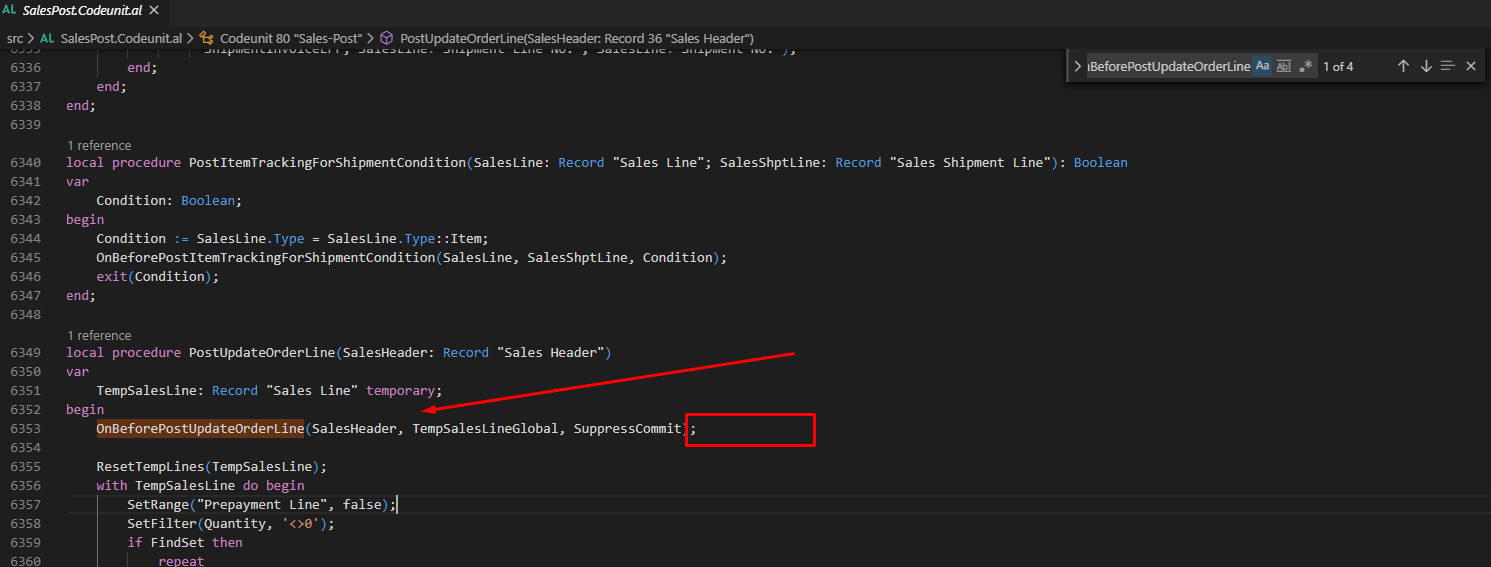 [EventRequest] codeunit 80 “Sales Post”, LOCAL PostUpdateOrderLine([local] Missing parameters ...