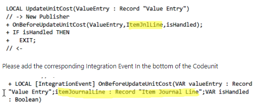 [EventRequest] Codeunit 22 “Item Jnl. – Post Line”, UpdateUnitCost [Local] missing parameter ...