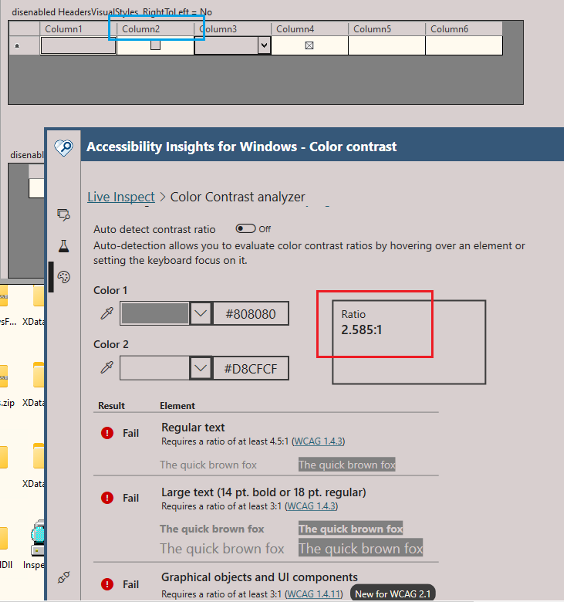 [AccessibilityInsight] Luminosity contrast ratio of the border lines of ...