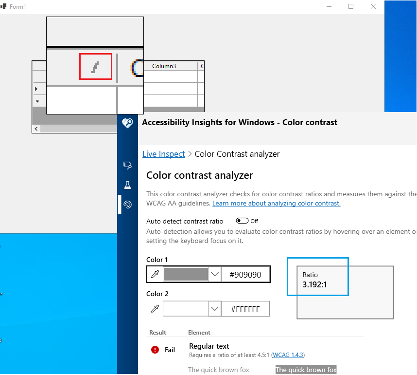 [AccessibilityInsight] Luminosity contrast ratio of sorting arrows of DataGridView are less than ...