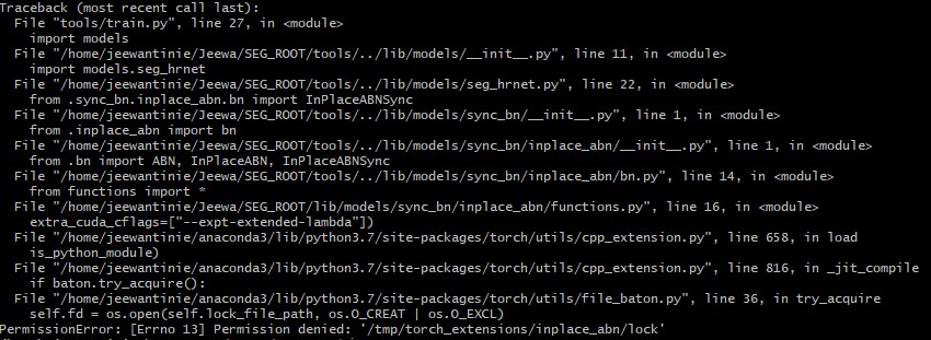 Permission denied: '/tmp/torch_extensions/inplace_abn/lock' · Issue #54 · HRNet/HRNet-Semantic ...