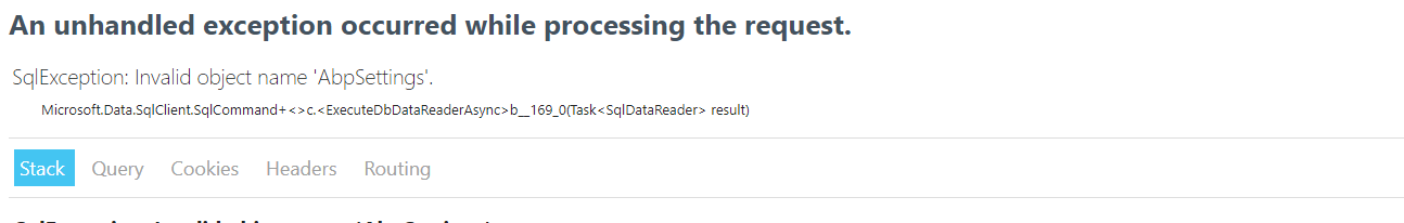 Sqlexception Invalid Object Name Abpsettings · Issue 14730