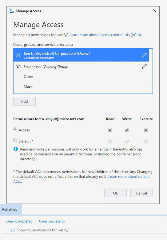 Keep consistent behavior between in the activities and 'Manage Access' dialog after changing the ...