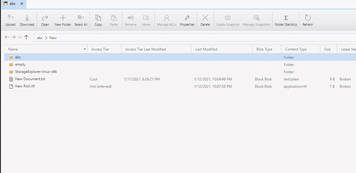 An error pops up when clicking the blob container's name in the address bar for one SAS attached ...