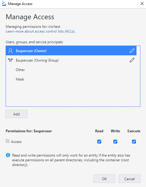 Miss the default ACL option in the 'Manage Access' dialog for one ADLS Gen2 folder · Issue #4210 ...