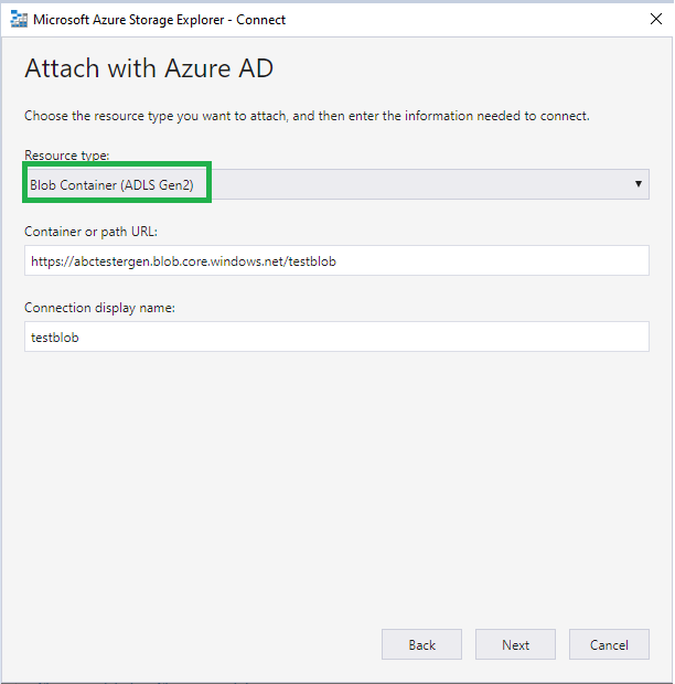 An Error Occurs After Pasting One Adls Gen2 Blob Container Url To Attach With Azure Ad Dialog