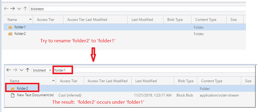 No error pops up when renaming one ADLS Gen2 folder with an existing folder name · Issue #2308 ...