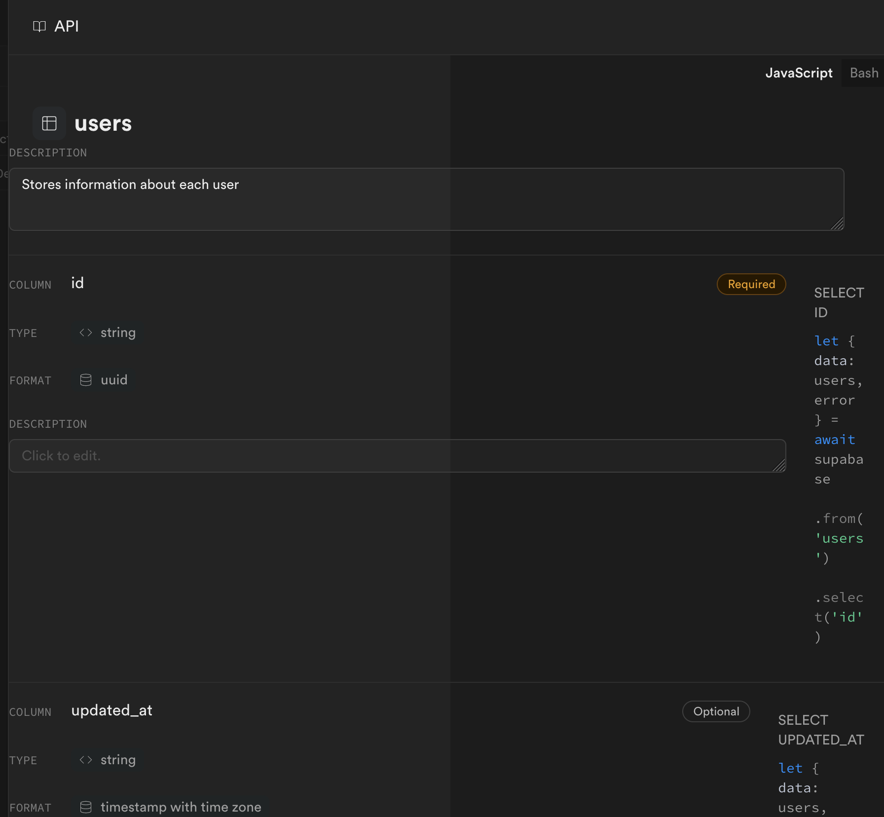 From the Table Editor, the API documentation layout is "broken" · Issue #18054 · supabase ...