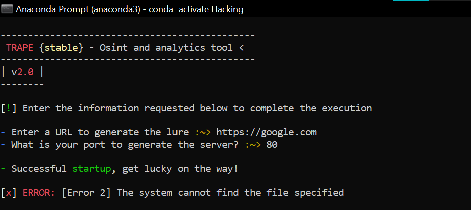 when I execute,it is showing this error : [Error 2] The system cannot find the file specified ...