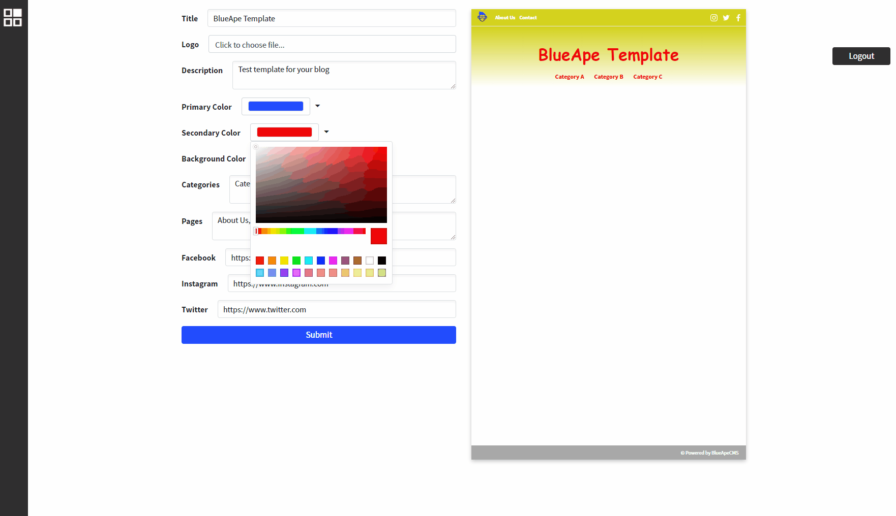 GitHub - TomaszOrpik/BlueApe: Web assembly based website blog template editor