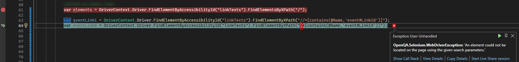Driver found the element but could not click because of the "An element command failed because ...