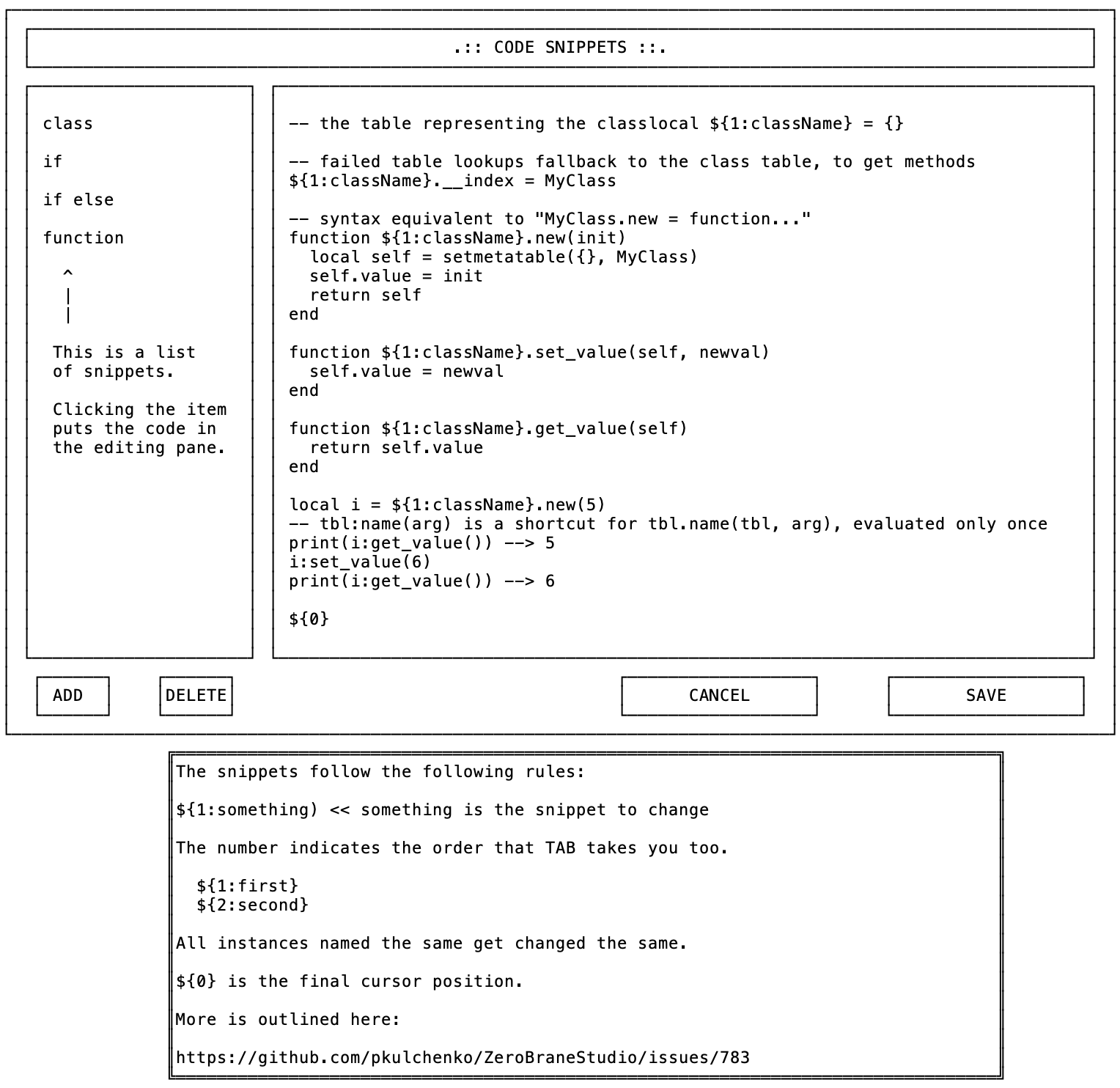 Code snippets manager · Issue #783 · pkulchenko/ZeroBraneStudio · GitHub