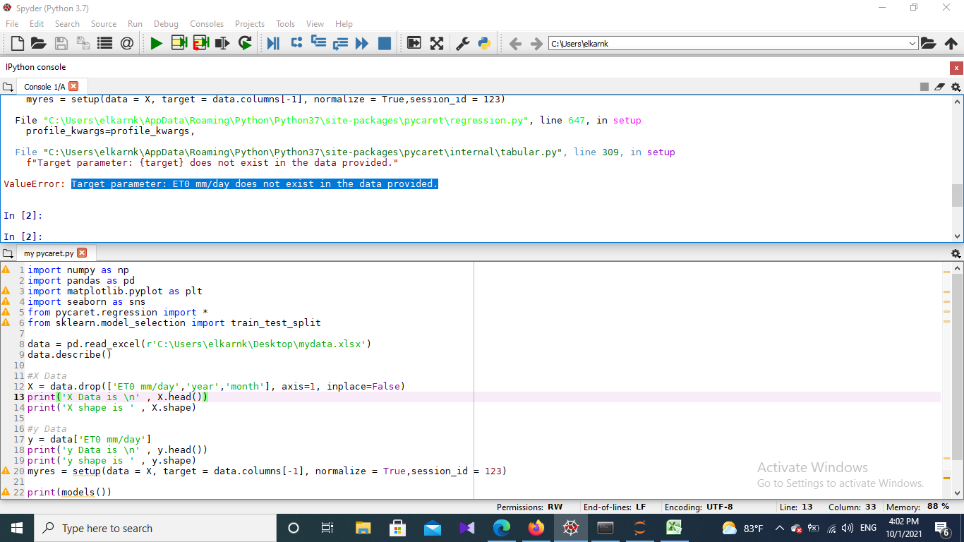 error message " Target parameter: ET0 mm/day does not exist in the data provided." · Issue #1641 ...