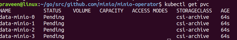 Dynamic PVC using storageclass fails because name is nill · Issue #47 · minio/operator · GitHub