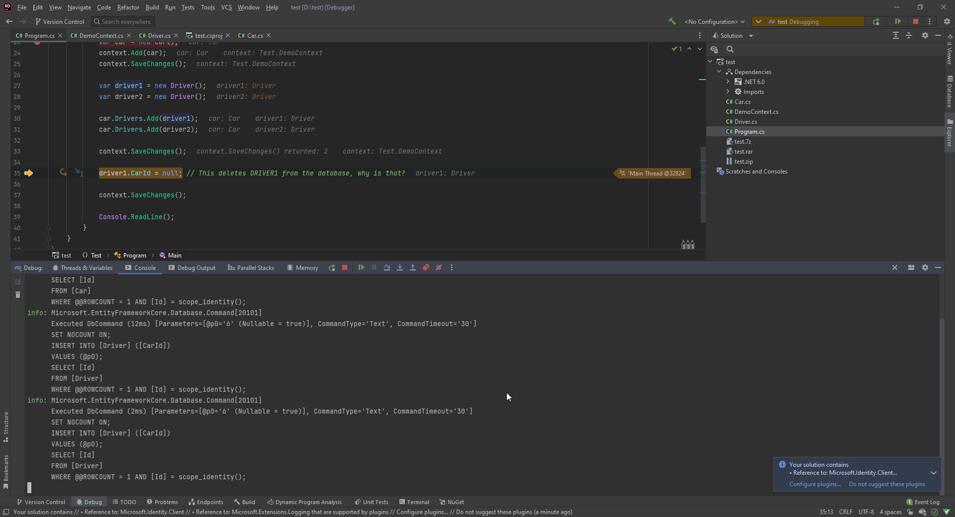 Nullable Foreign Key Property Deletes Self Entity From The Database