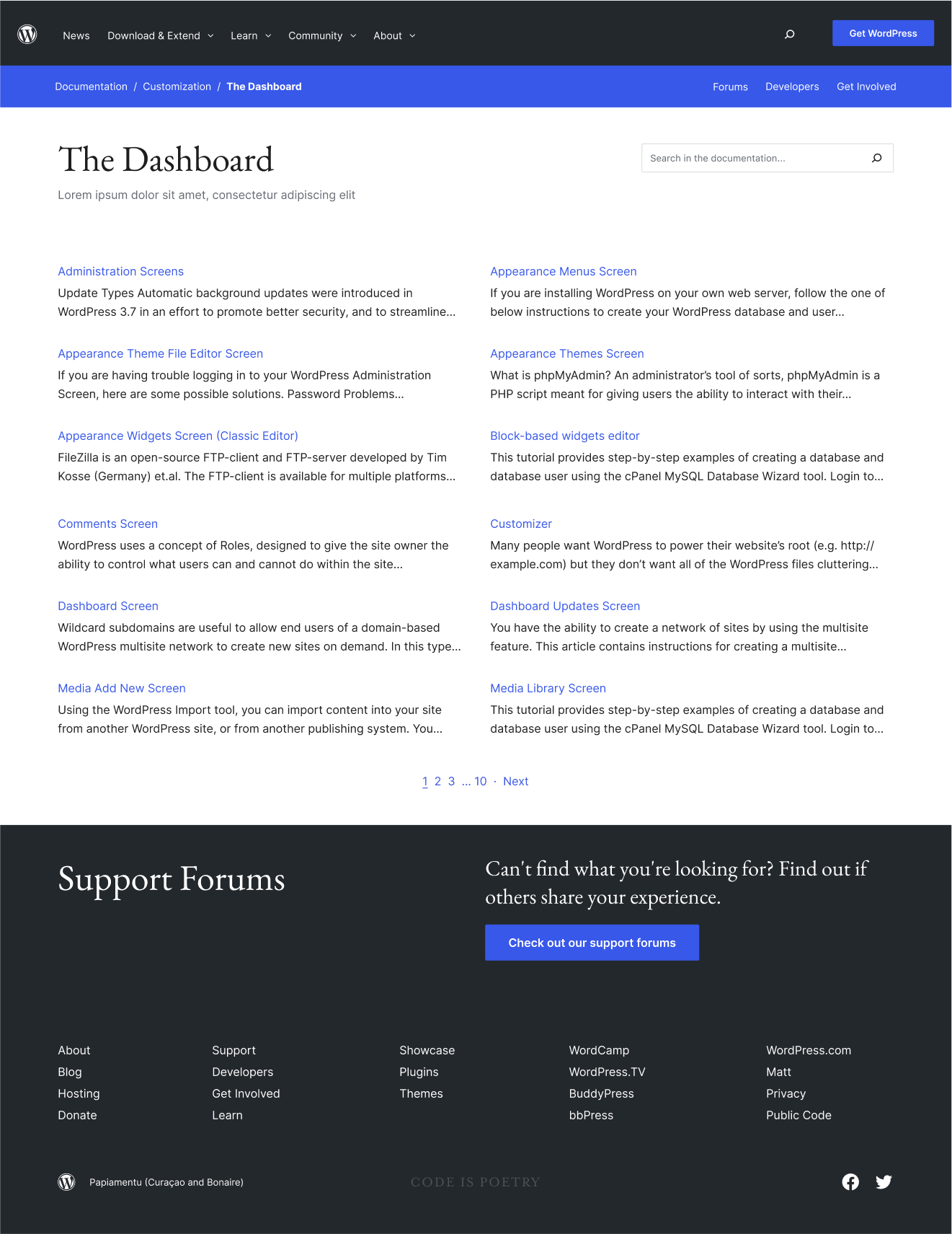 Template: Archives · Issue #2 · WordPress/wporg-documentation-2022 · GitHub