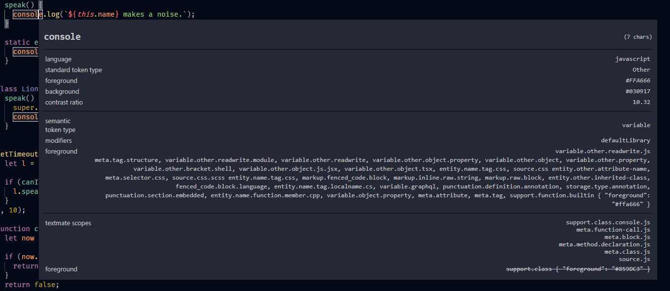 One token foreground rule per line for semantic tokens in token inspector window · Issue #97890 ...