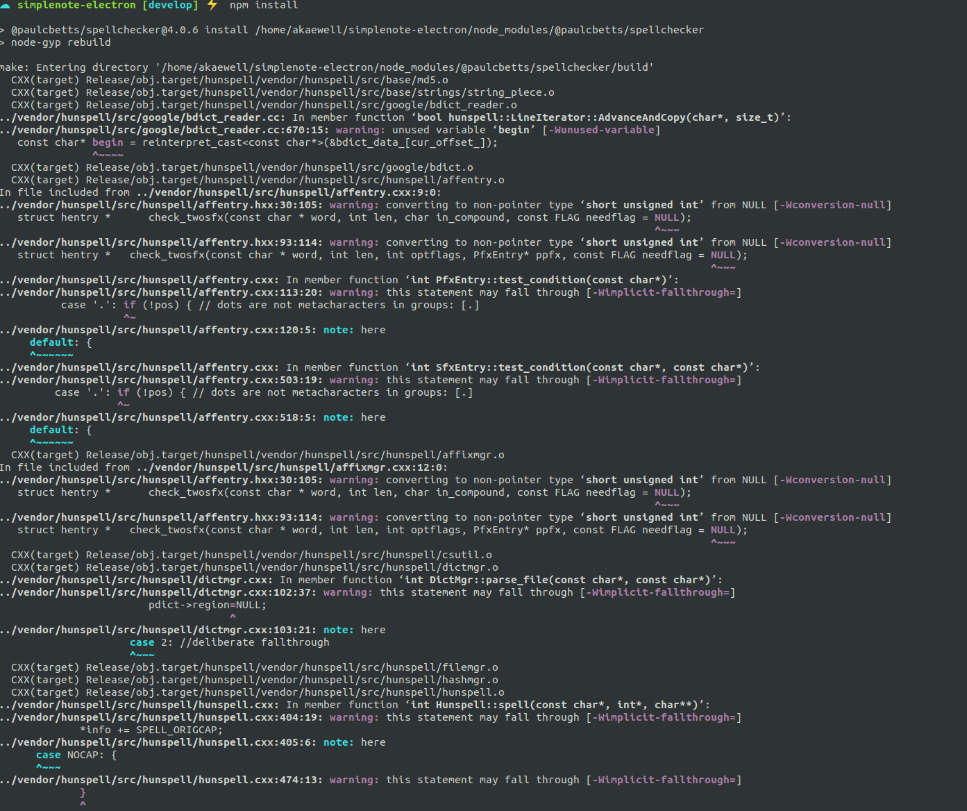 Install Error: @paulcbetts/spellchecker@4.0.6 , node-gyp rebuild ...