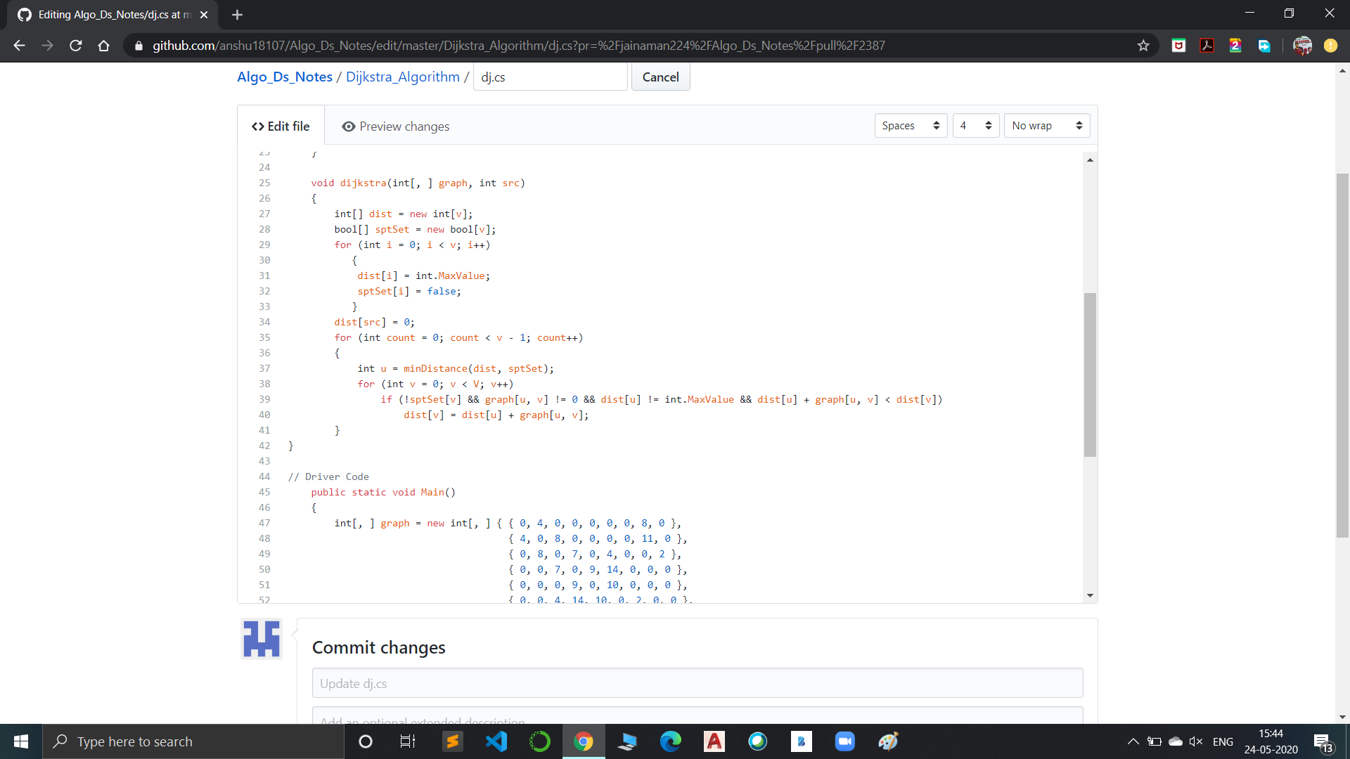 Dijkstra Algorithm in c# by anshu18107 · Pull Request #2387 ...