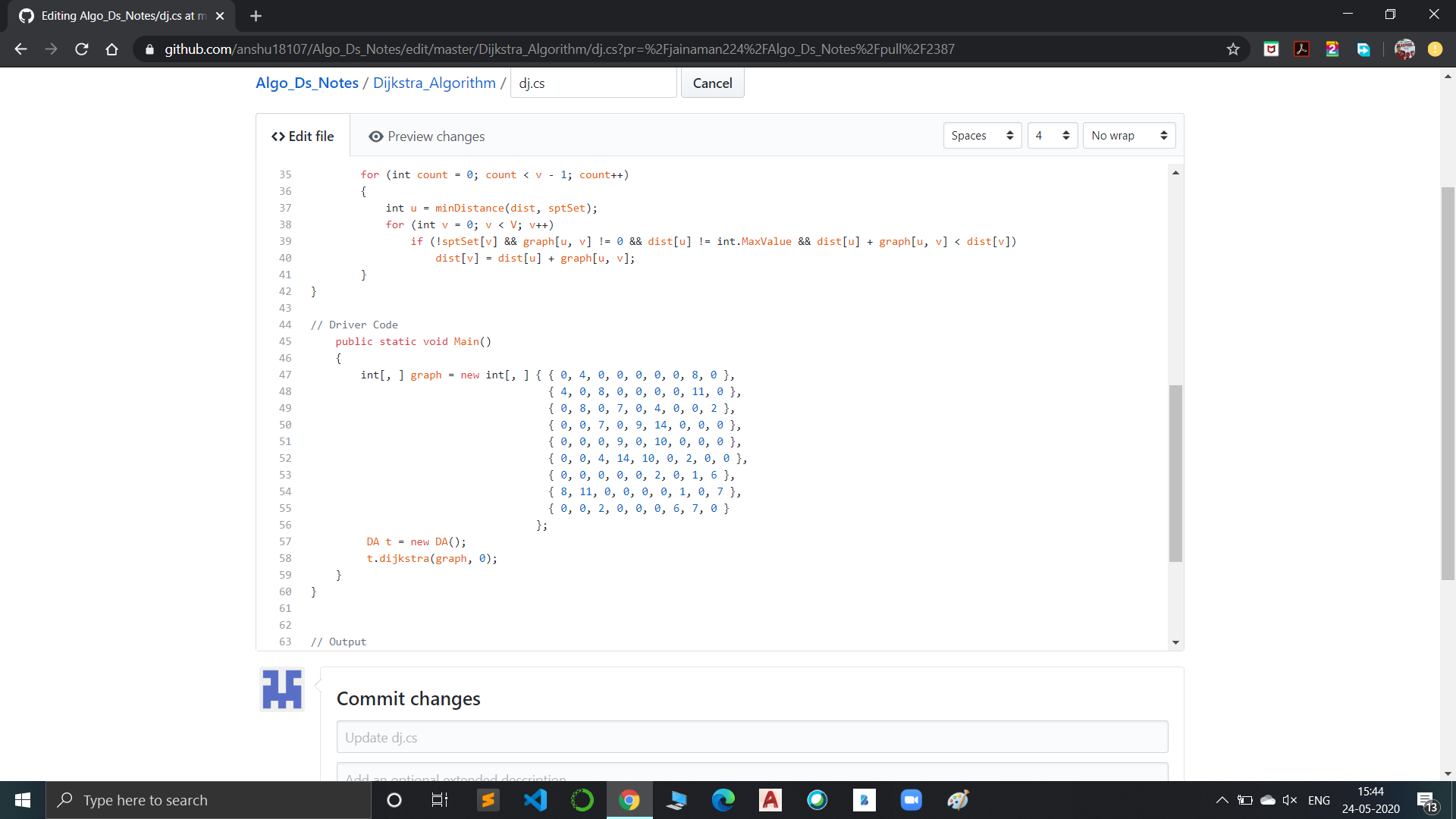 Dijkstra Algorithm in c# by anshu18107 · Pull Request #2387 ...