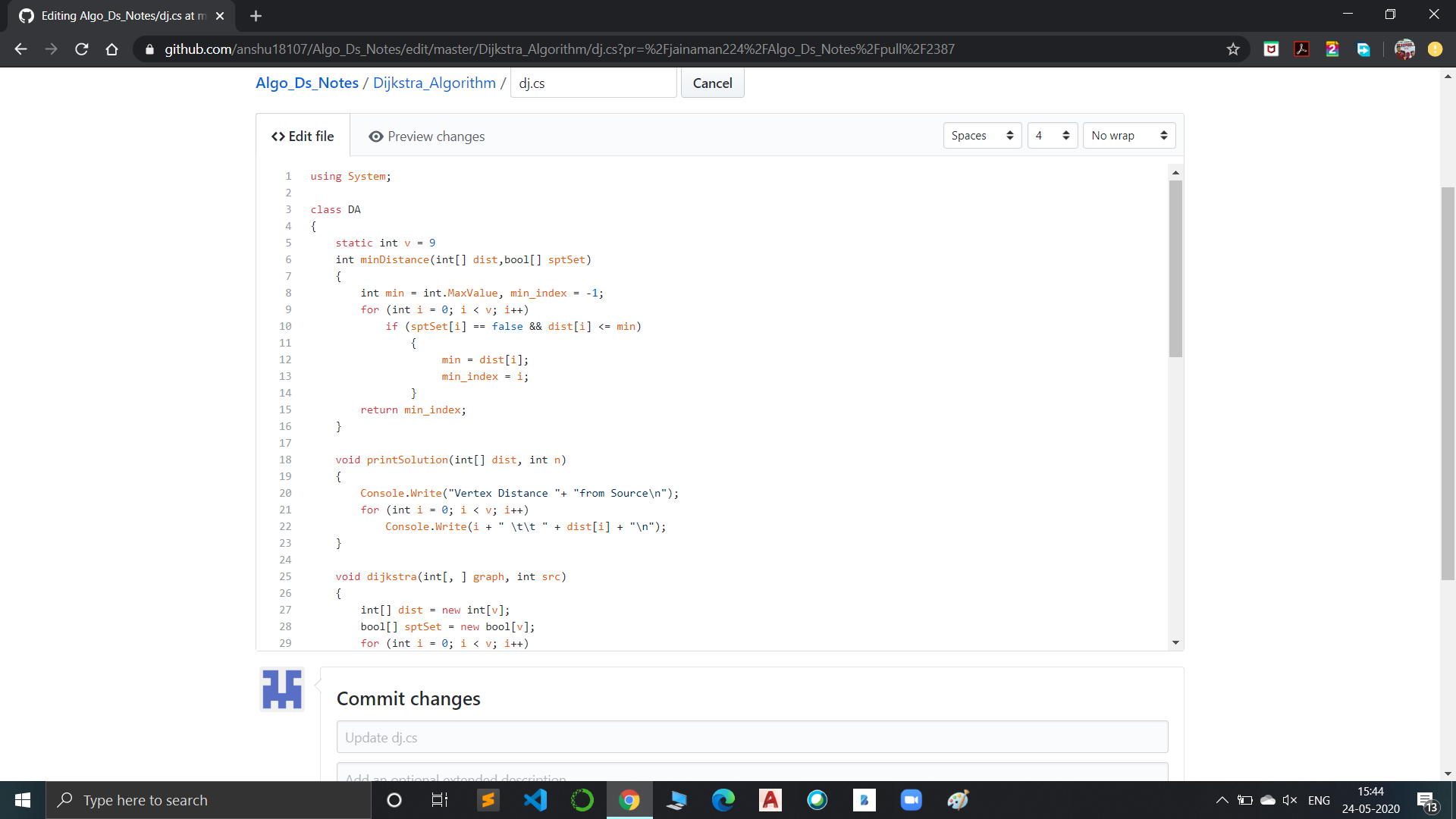 Dijkstra Algorithm in c# by anshu18107 · Pull Request #2387 ...