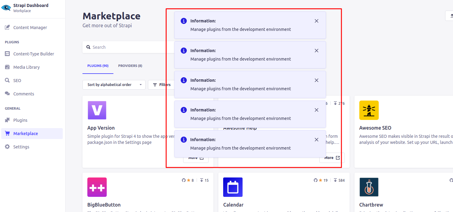 Displays multiple "Manage plugins from the development environment" messages in admin area ...