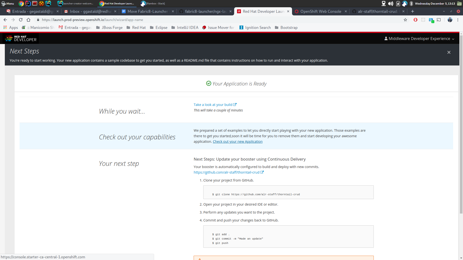 Check out your capabilities section is shown in the last screen after deploying from an example ...