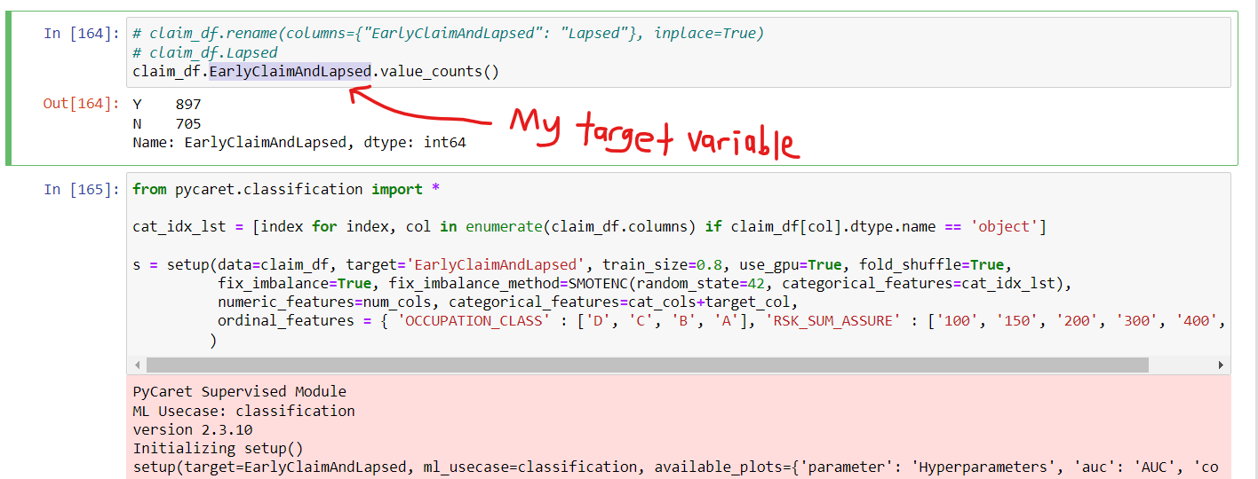 [ENH]: Improve error message when classification target column is part of `categorical_features ...