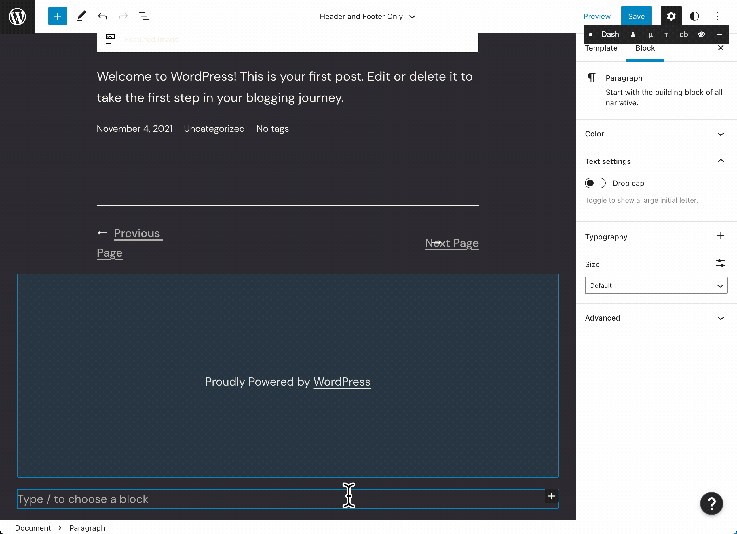 Page List Block No Color Customization Options Available In Block