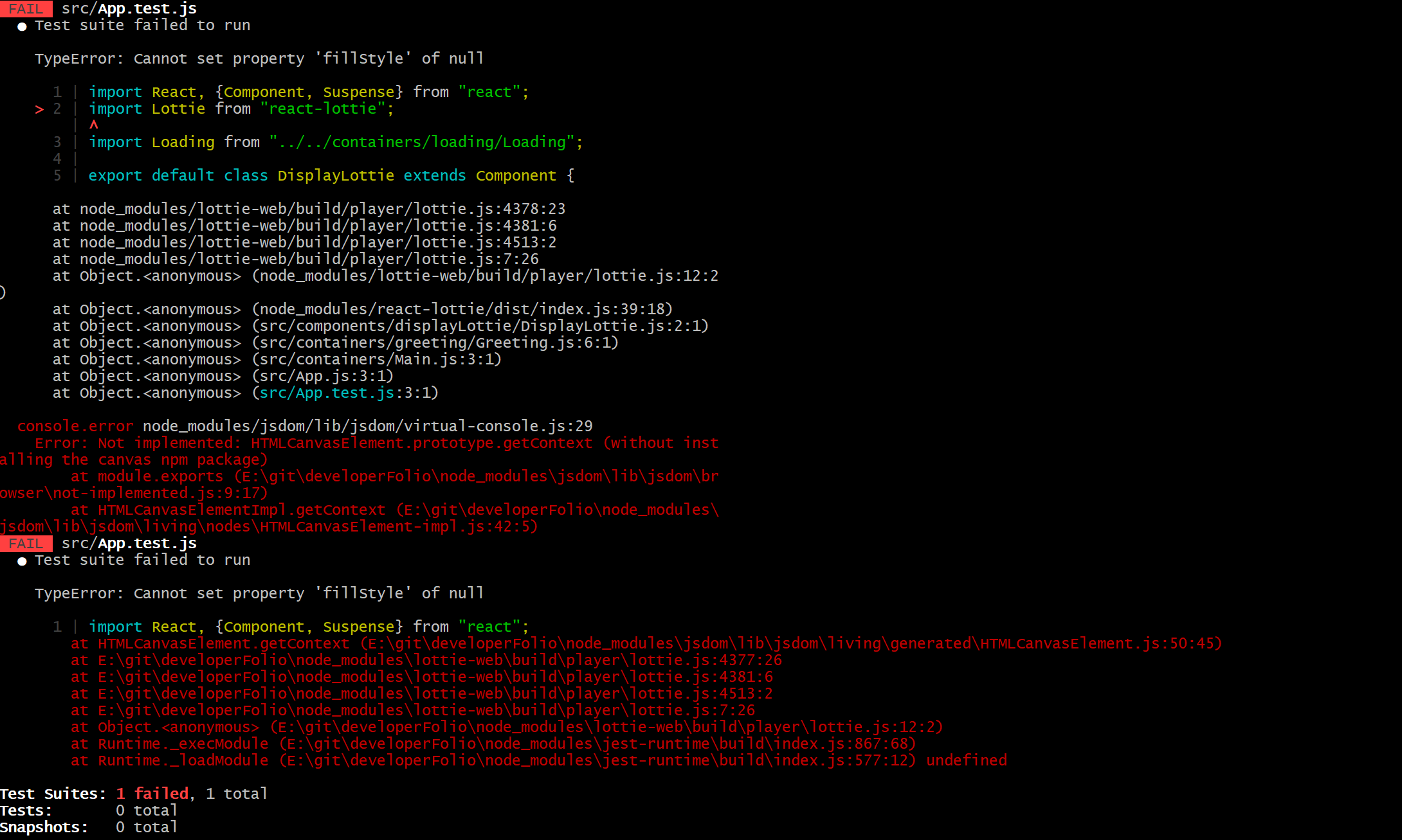npm run test is failing · Issue #349 · saadpasta/developerFolio · GitHub