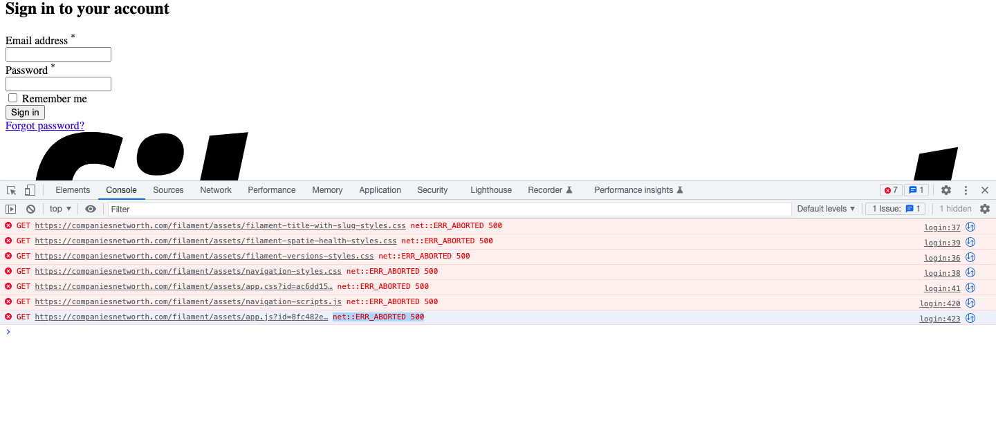 app.css/app.js Failed to load resource net::ERR_ABORTED 500 · filamentphp filament · Discussion ...