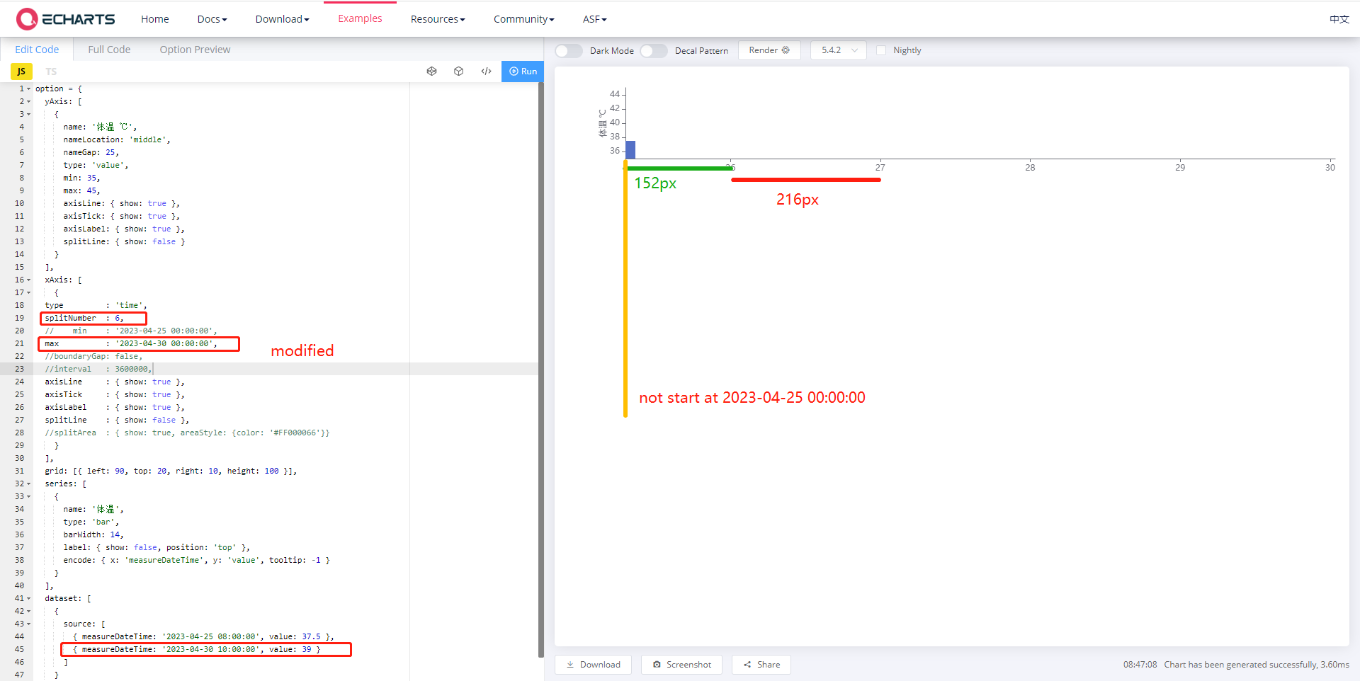 [Bug] x轴为time类型的bar图指定x轴的min值时首个tick并没有位于x轴的最左侧（没有和y轴对齐） · Issue #18569 ...