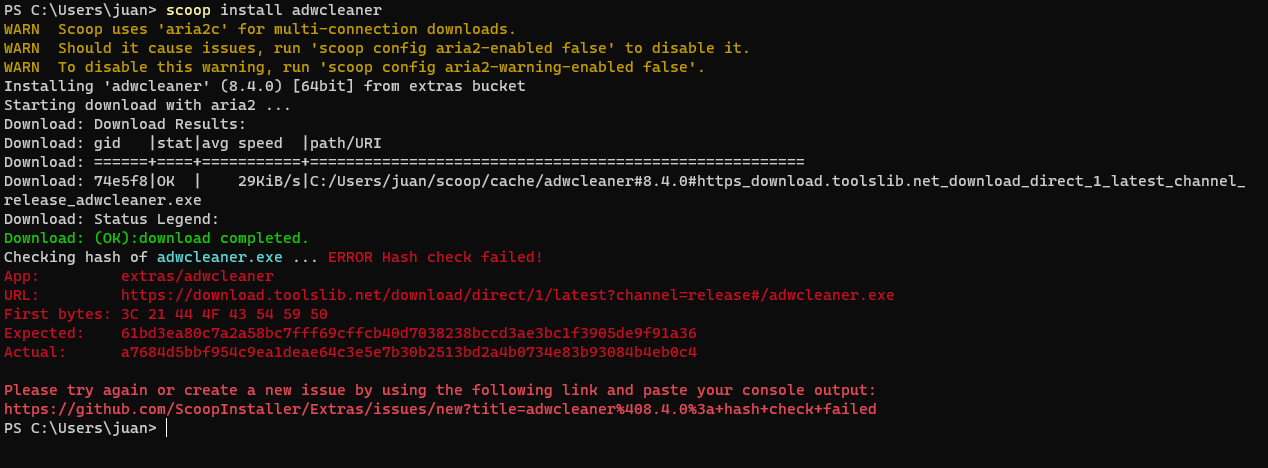 adwcleaner@8.4.0: hash check failed · Issue #11672 · ScoopInstaller/Extras · GitHub