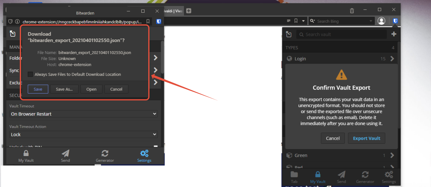 Unable to export vault on Vivaldi extension · Issue #1885 · bitwarden/clients · GitHub