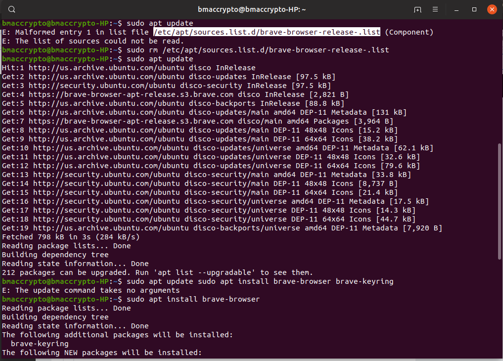 [SOLVED] Malformed entry 1 - failed install - UBUNTU 19.04 · Issue ...