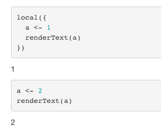 runtime: shiny code chunks don't have their own local scope · Issue ...