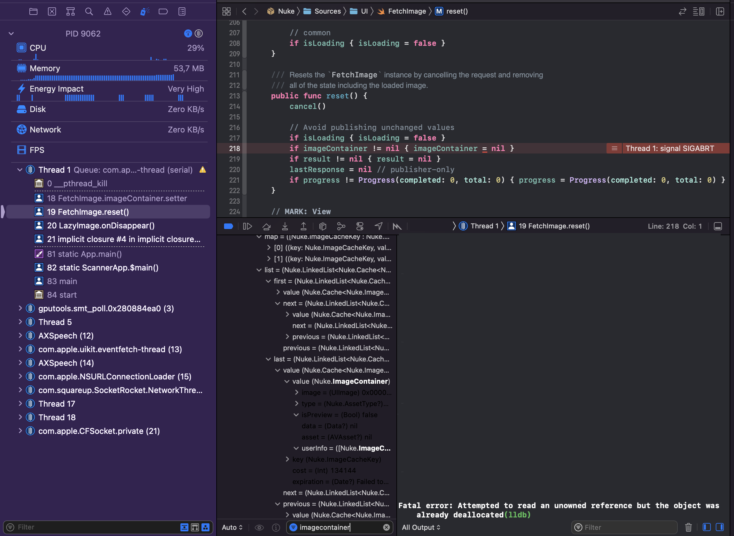 Crash on onDisappear(perform: image.reset) · Issue #492 · kean/Nuke · GitHub