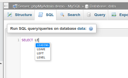 Suggestions missing in autocomplete · Issue #15449 · phpmyadmin/phpmyadmin · GitHub
