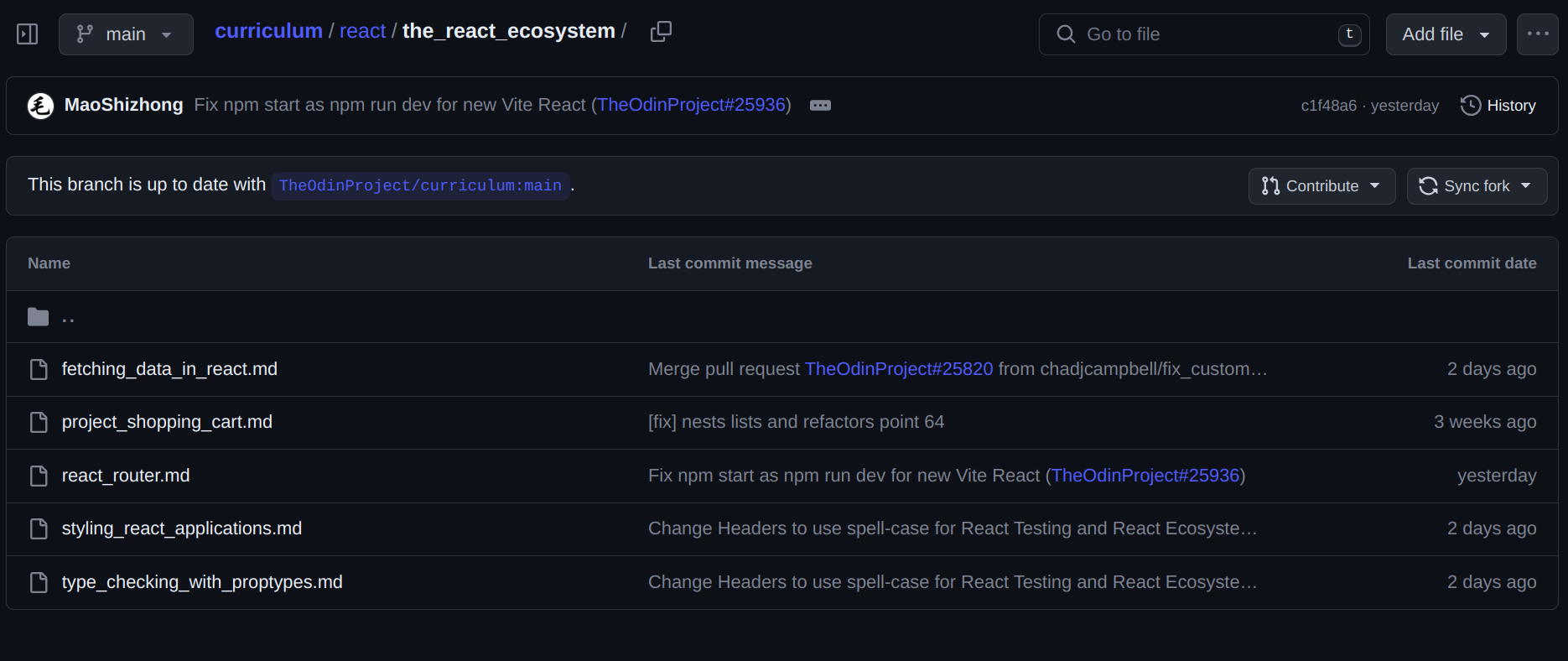 React(NEW): Typo in Lesson block heading 'The React Ecocsystem' · Issue #4034 · TheOdinProject ...