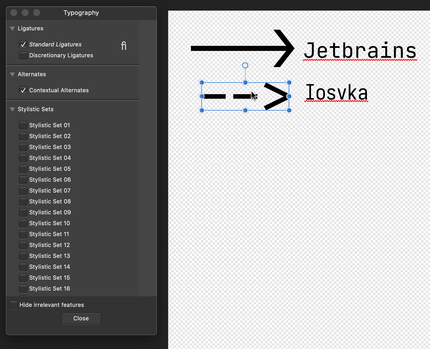 Affinity Suite ligatures not displaying. · Issue #906 · be5invis/Iosevka · GitHub