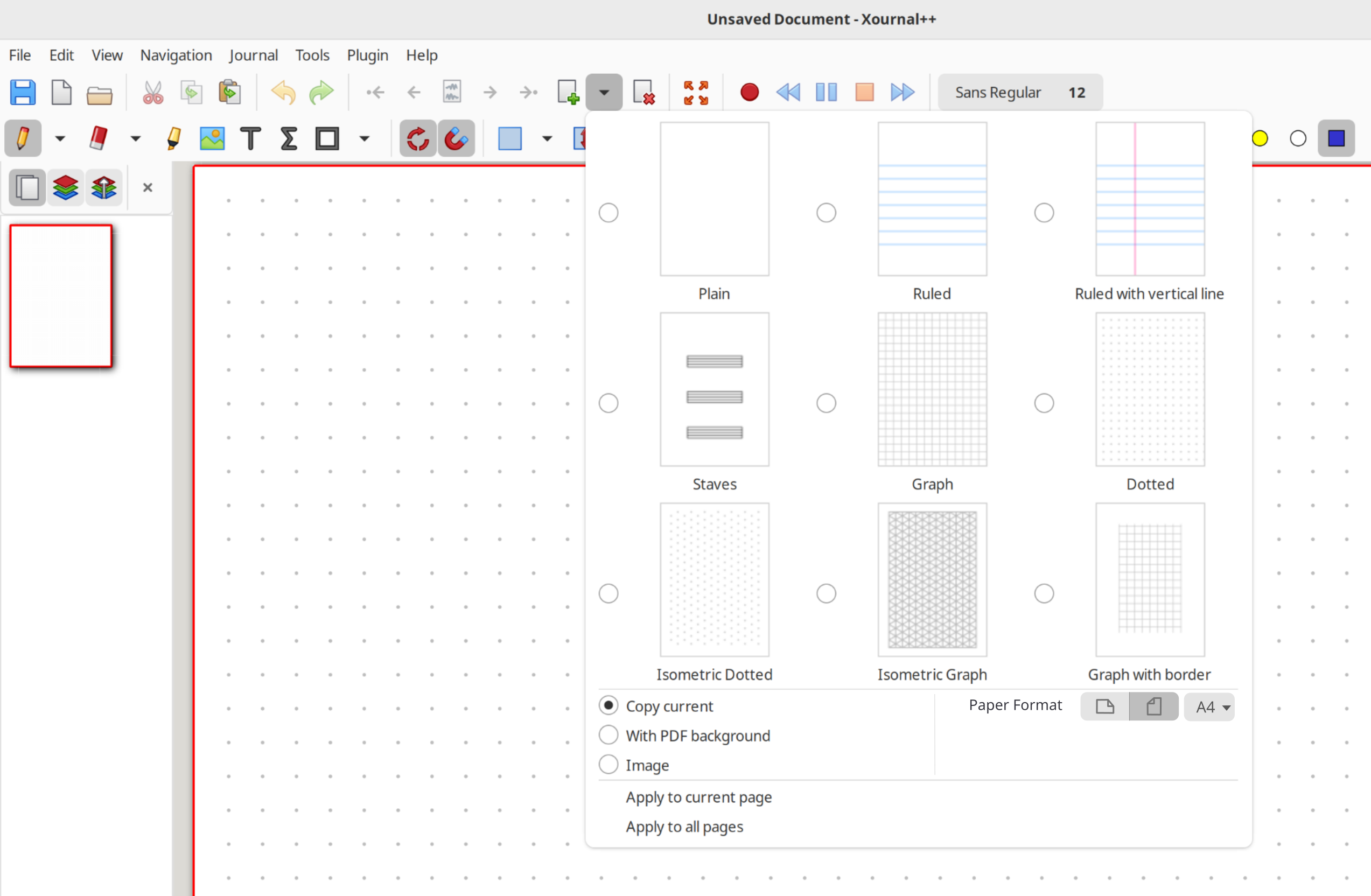 Paper format selector in insert page toolbar menu · Issue #4471 ...