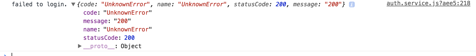 Cognito authenticateUser OnFailure gets triggered with 200 status code and "Unknown Error ...