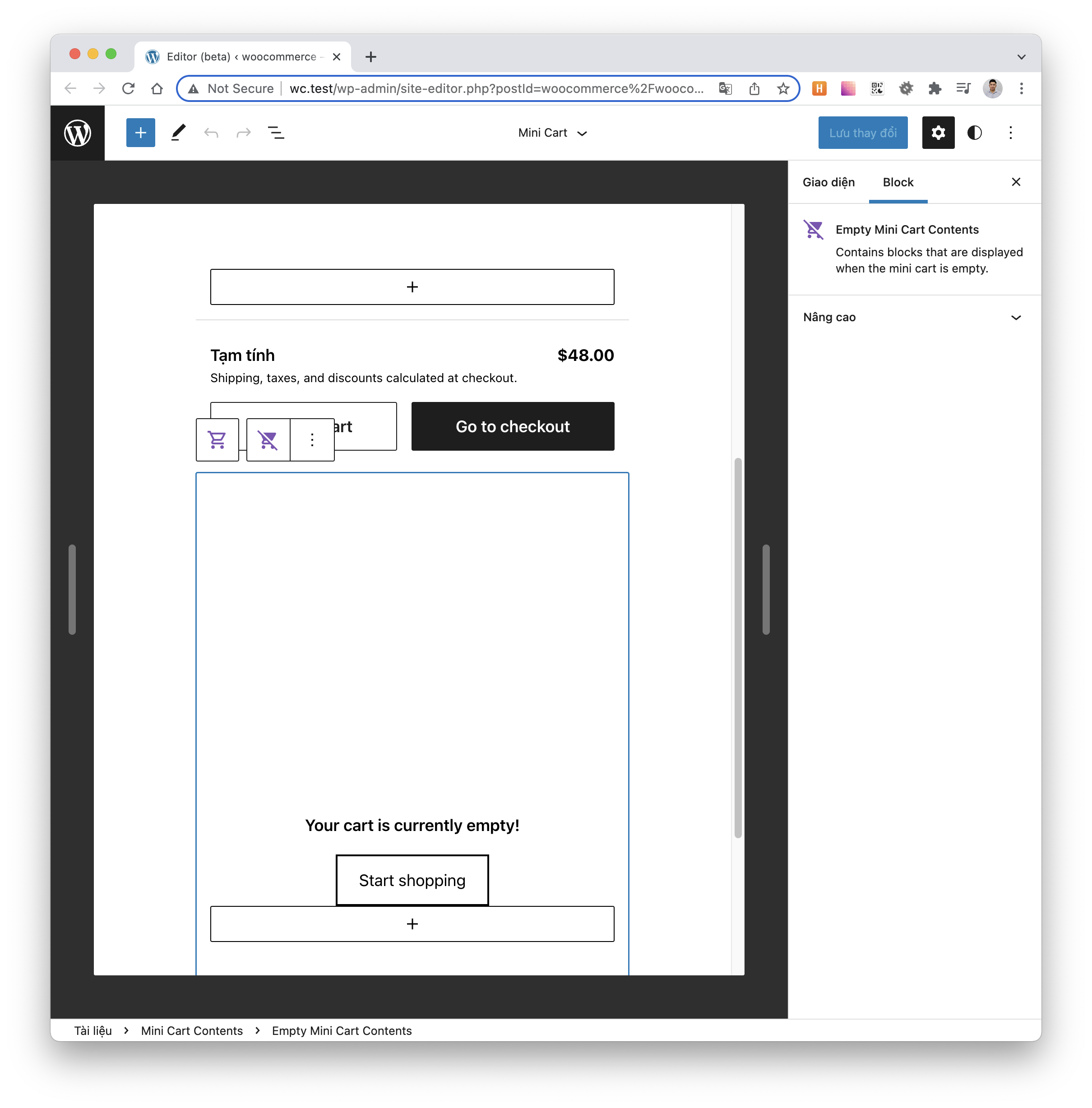 Mini Cart Both Filled And Empty Mini Cart Contents Views Are Visible In The Site Editor · Issue